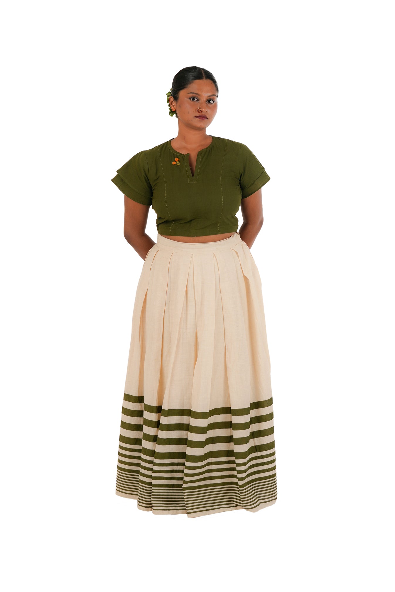 Handloom Hand Embroidered Marigold Sap Green Crop Top – Suee - Sewing ...